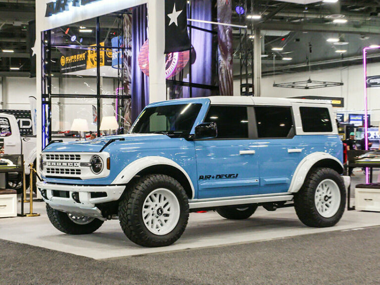 retro-inspired baby blue ford bronco with gloss white pops is now on sale