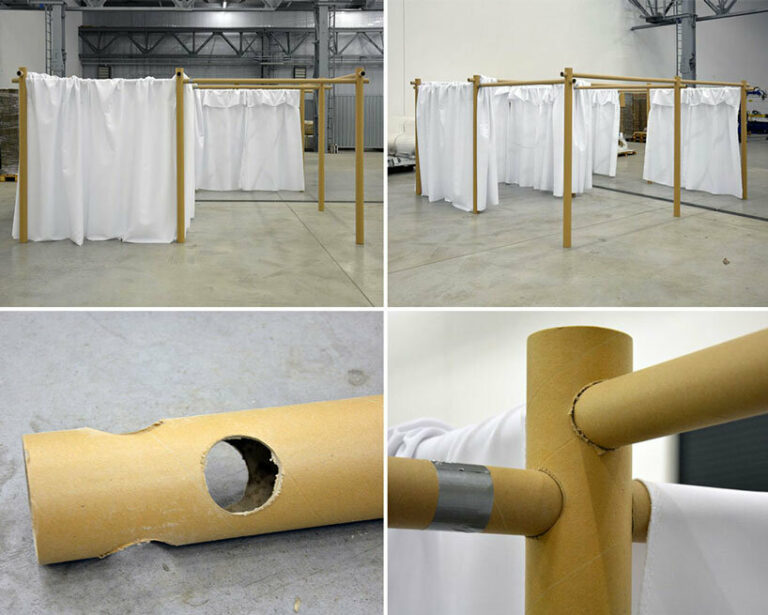 shigeru ban and VAN install paper partition shelters for ukrainian refugees