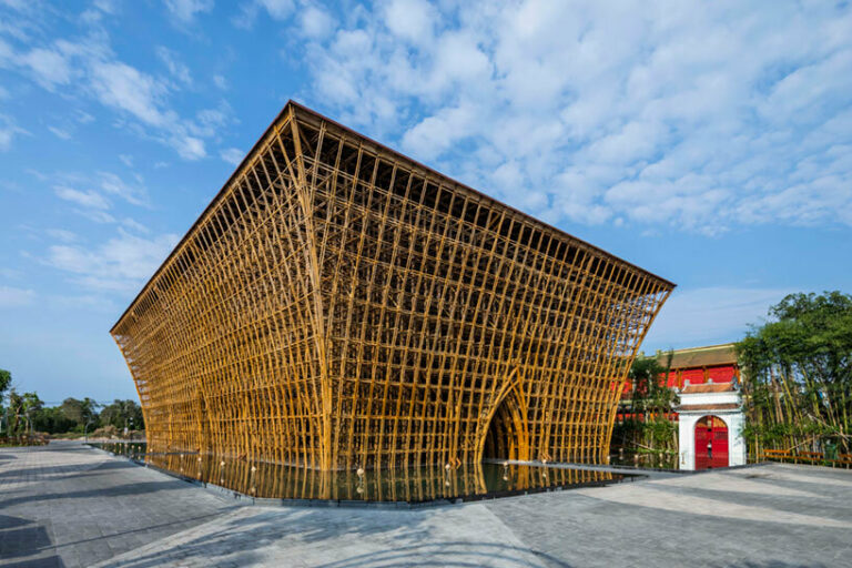 VTN architects carves out intricate bamboo center with sculptural vaulting