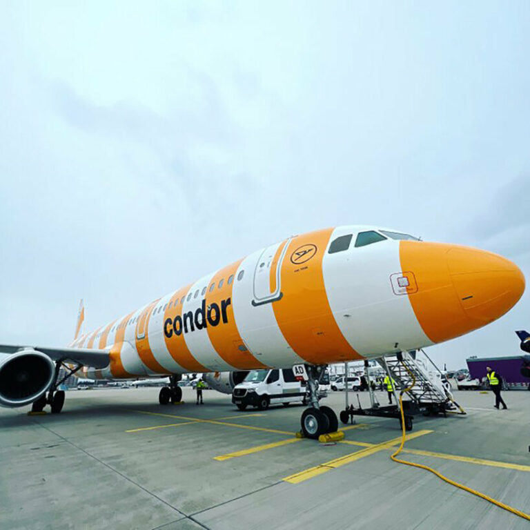 condor unveils new aircraft livery with beach towel-like striped look