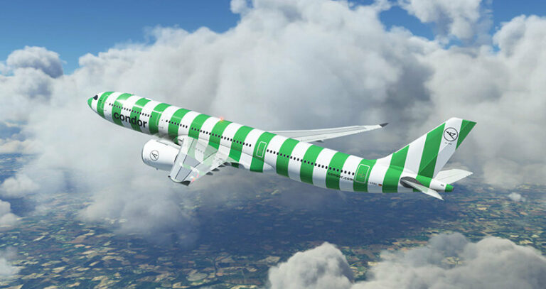 condor unveils new aircraft livery with beach towel-like striped look