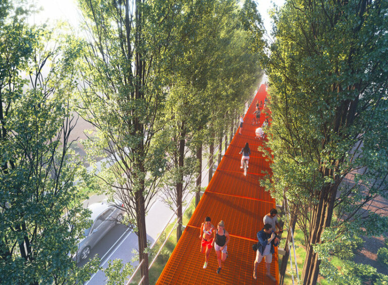 through the environment-conscious ‘the tree path’, people can cycle and ...