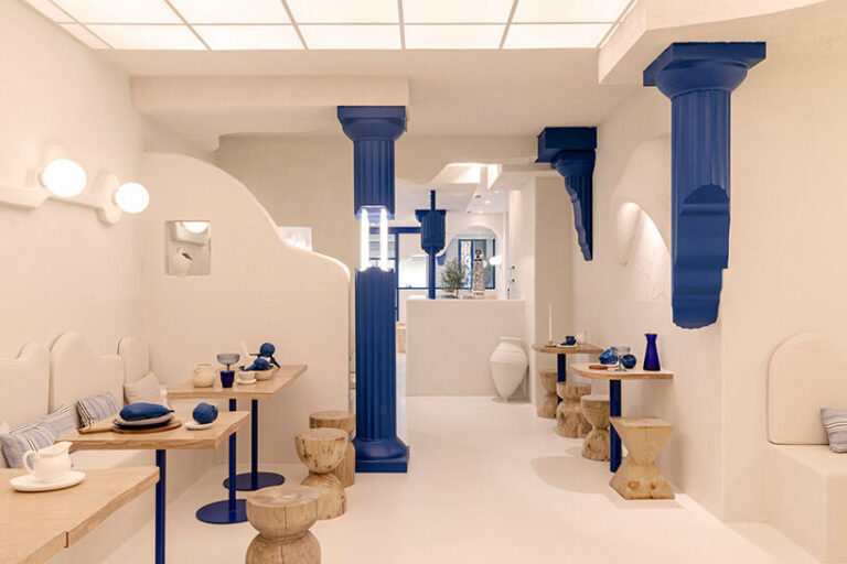 3D printed ancient columns decorate masquespacio's restaurant in spain