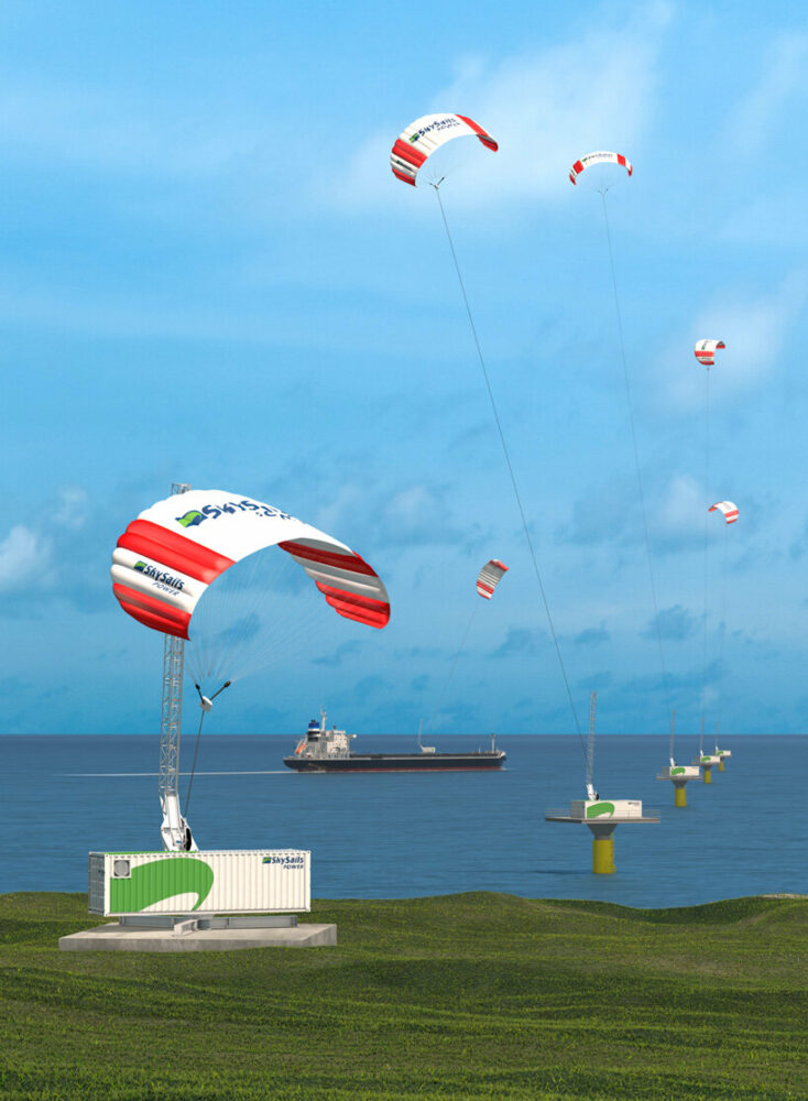 skysails power kites harvest wind energy at altitudes of up to 400 meters