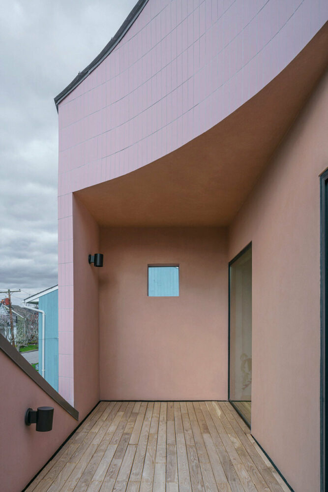 architensions builds pink tile-clad extension on top of old US ranch house
