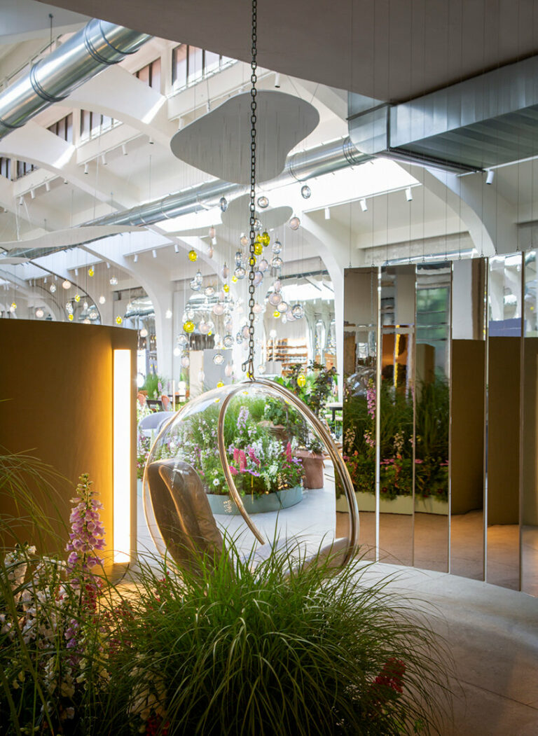 mohd's 400+ design brands bloom in summer garden installation by studiopepe