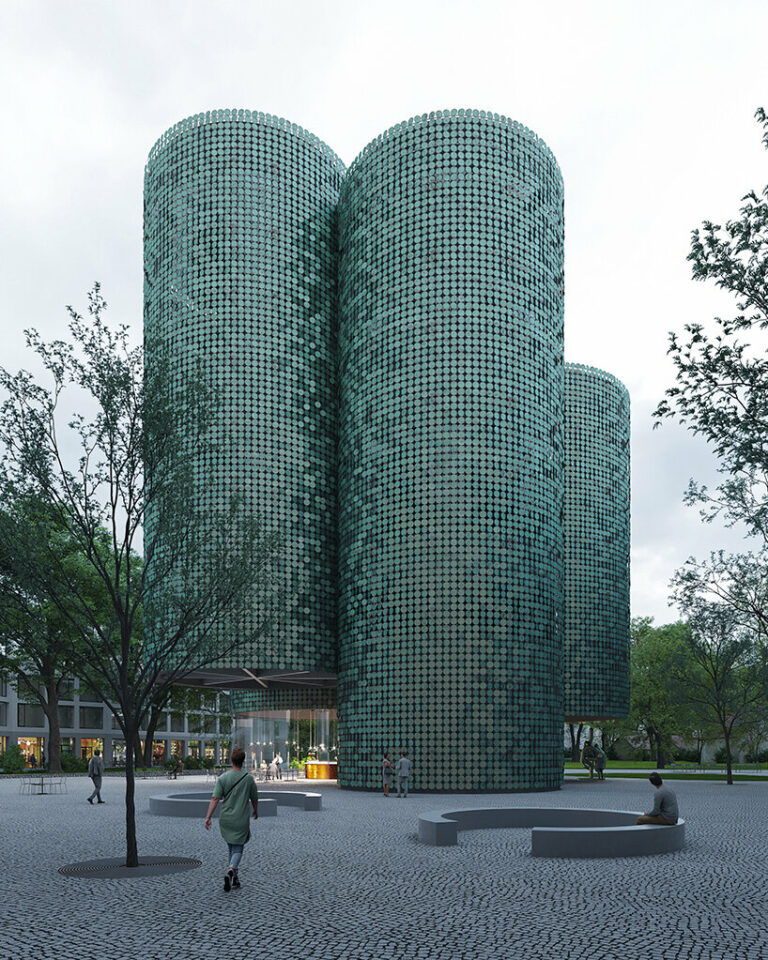 shimmering copper wraps CHYBIK + KRISTOF's private art gallery