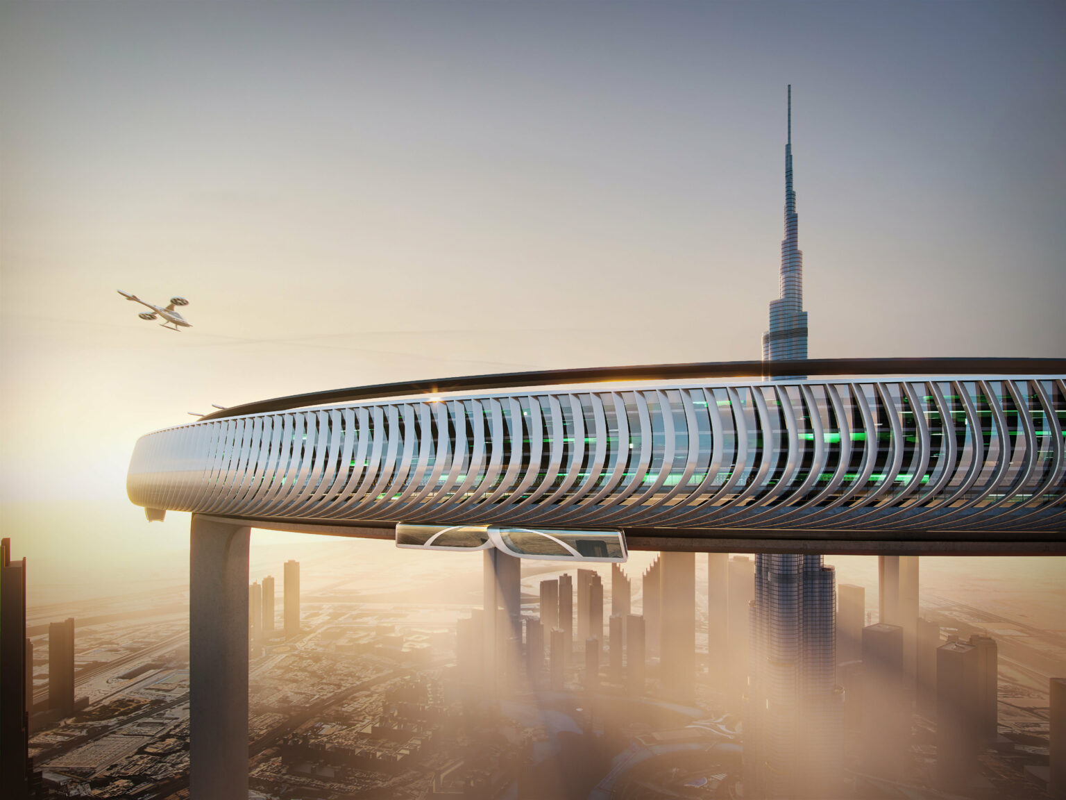downtown circle suspends ringed metropolis 500 meters over dubai