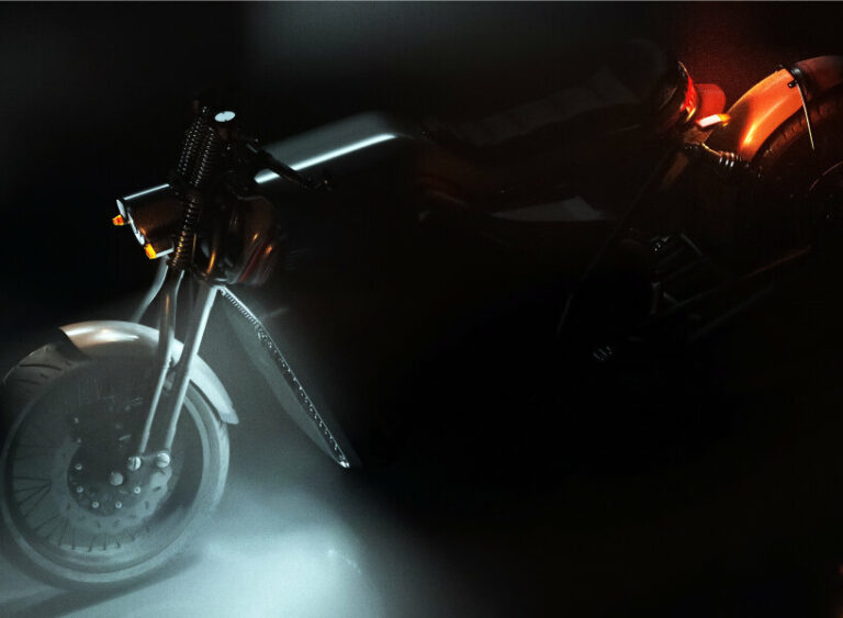 sleek concept electric motorcycle WAYRA EV-03 features spacious storage & light burst