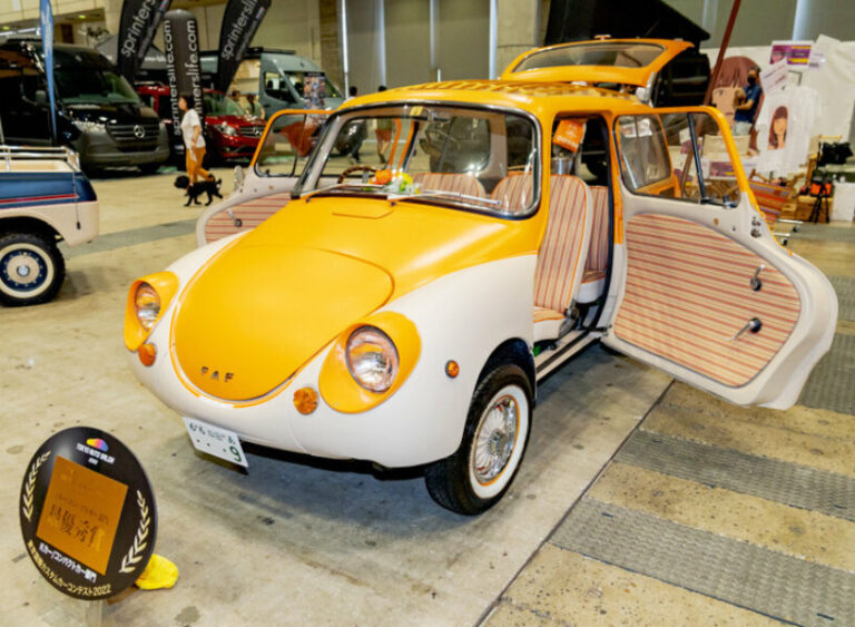 custom subaru 360 beach van oozes summer vibes with its orange hood and ...