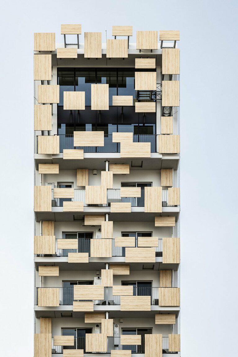 aluminum panels printed on wood pattern tetris-up the facade of kengo ...