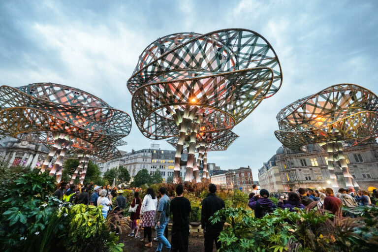 giant tree sculptures & pop-up forest by THISS studio evoke wonderland ...