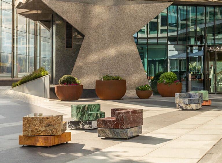 sabine marcelis designs rotating chairs ‘swivel’ from travertines ...