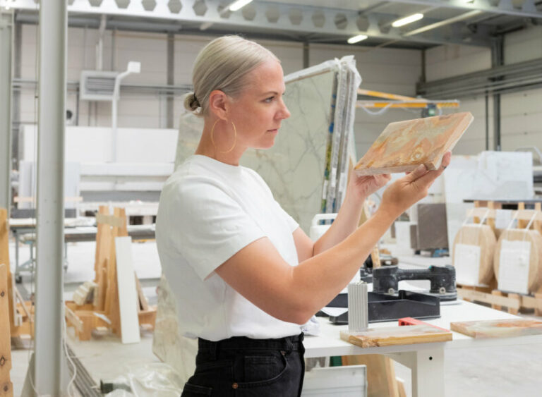 sabine marcelis designs rotating chairs ‘swivel’ from travertines ...