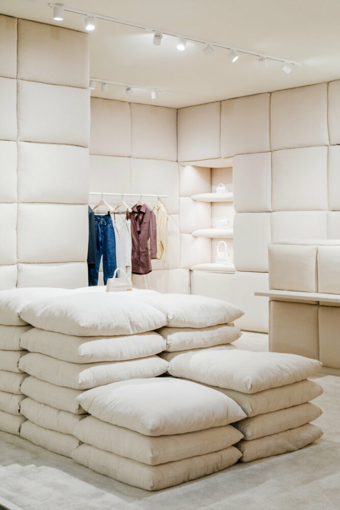 puffy, white pillows carpet AMO’s shop-in-shop boutique for jacquemus ...