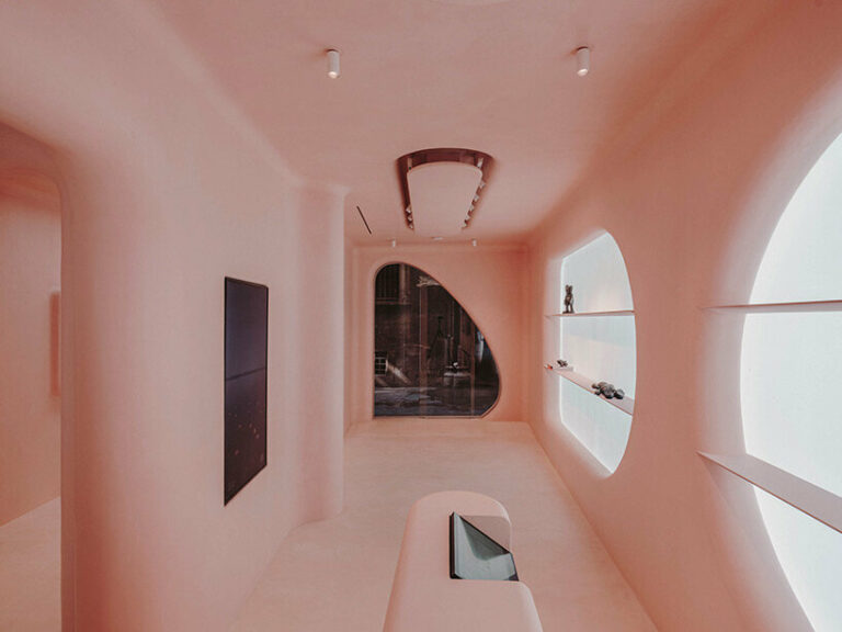 pink hues and organic shapes permeate six n. five's moco museum concept store in barcelona