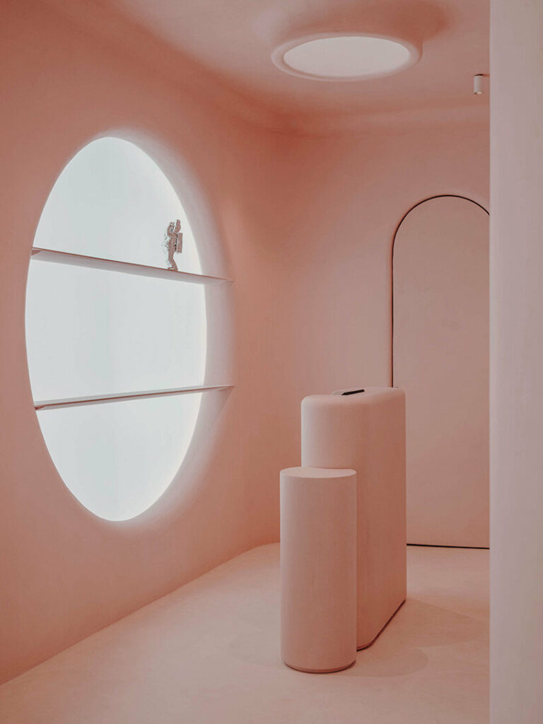 pink hues and organic shapes permeate six n. five's moco museum concept store in barcelona