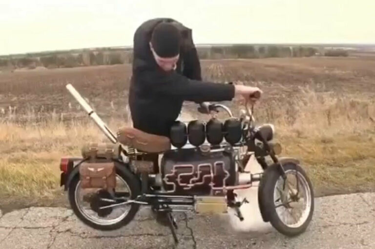 steam-powered motorbike chuffs and takes us two centuries back