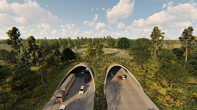 houston is cloaking a six-lane highway in a 'land bridge' prairie