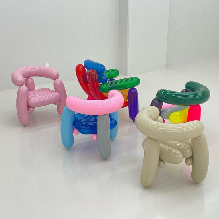 seungjin yang blows candy-colored balloons into solid chairs, stools ...