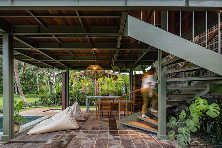 stilt studios' prefab treehouse complex treads lightly on the lush landscape of bali