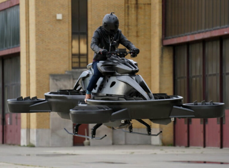 first flying motorcycle 'XTURISMO' levitates to dodge land traffic