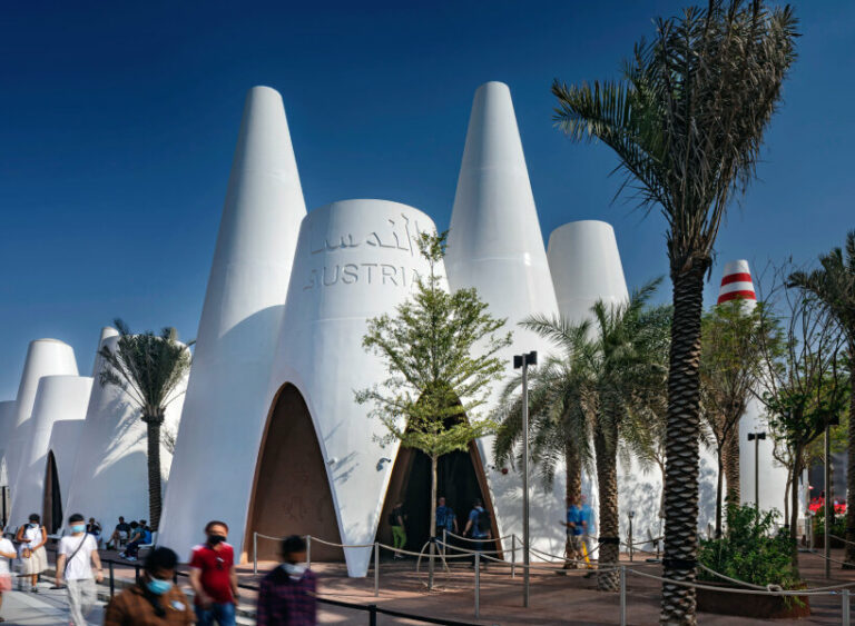 cone-shaped clay buildings of austrian pavilion in expo dubai ...