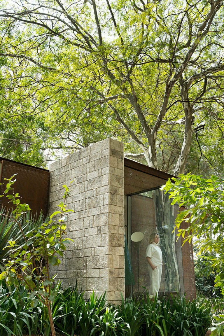 perforated louvers in corten steel clad getaway cabin in brazil