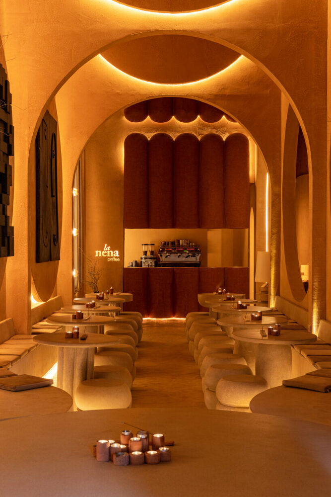 natural textures & earth tones wrap cavernous la nena cafe in dubai