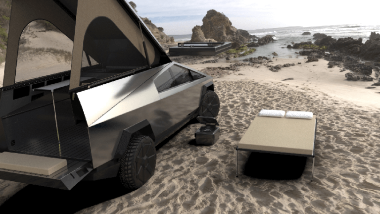 space campers envisions wedge-style topper for tesla's cybertruck