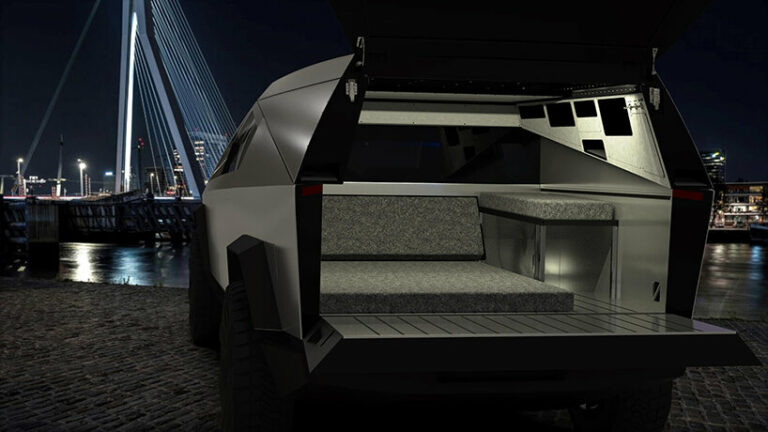 space campers envisions wedge-style topper for tesla's cybertruck