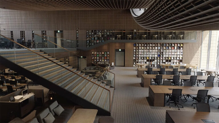 curving roofs gently drape over the ZOZO headquarters in japan