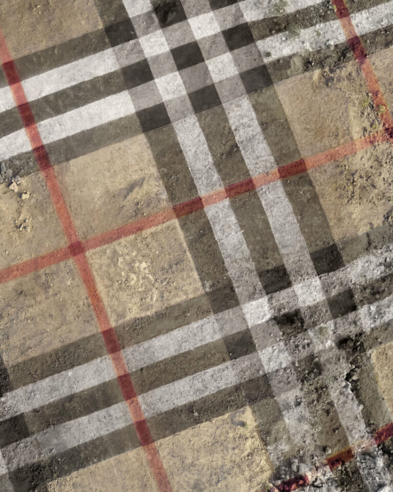 life-size, hand-planted 'burberry checks' dot the lands of canary ...