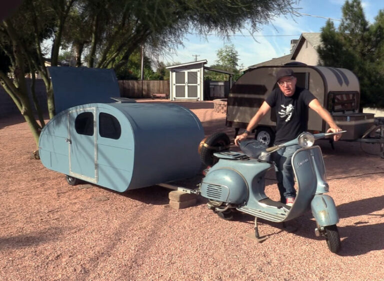 foam-made micro teardrop trailer for vintage vespa hides portable ...