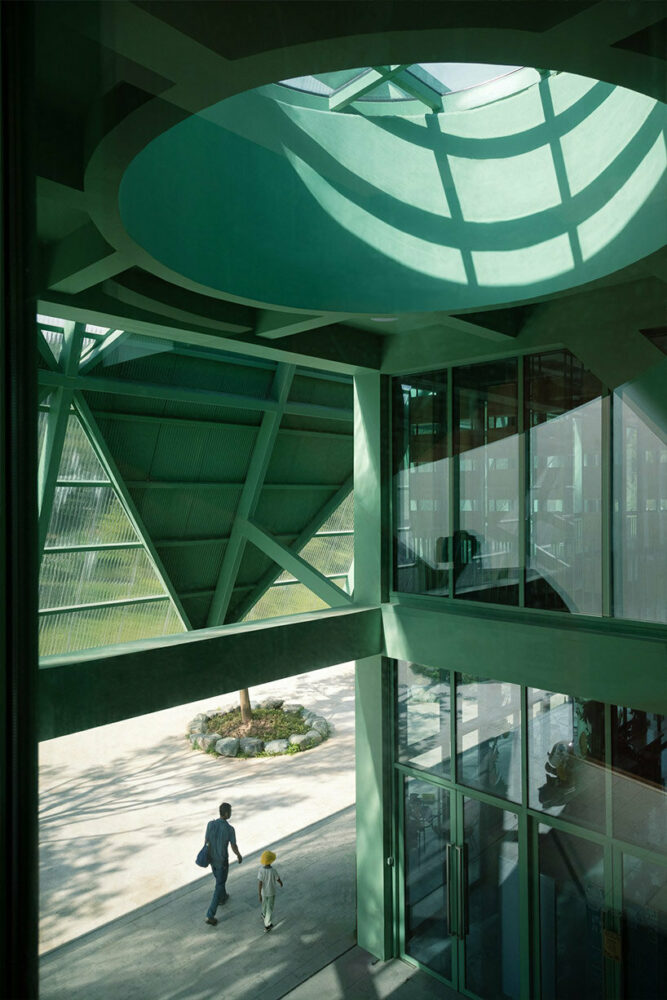 breathable pavilion is nestled within lush children's park in shenzhen ...