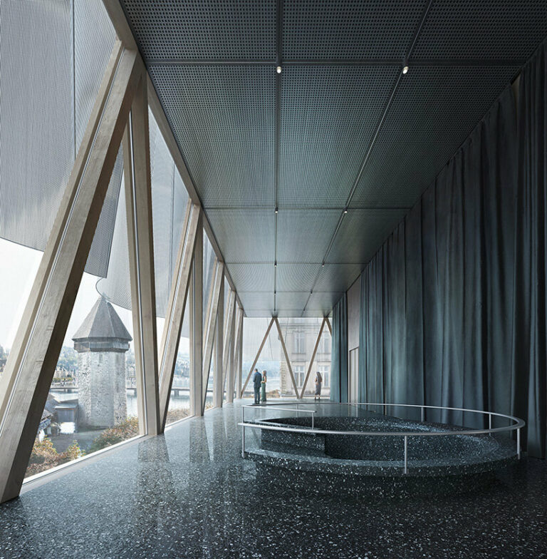 graber pulver envisions new lucerne theater draped in a soft curtain