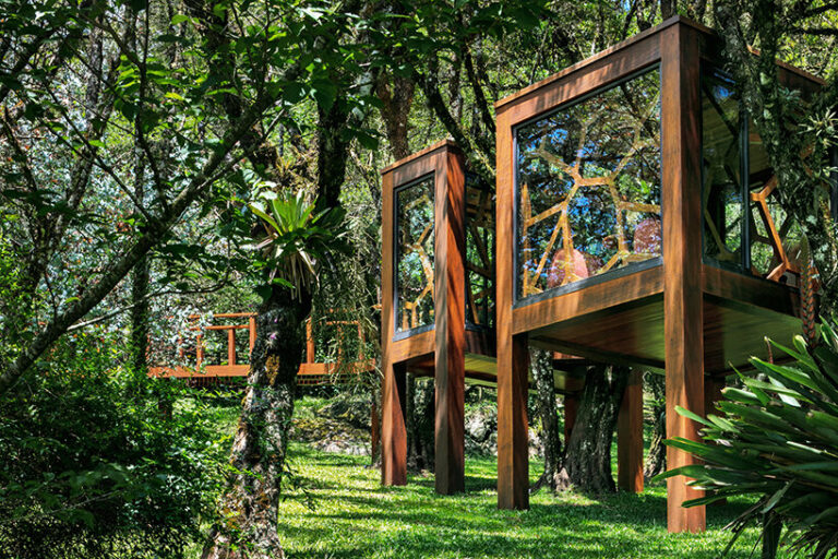 studio MEMM fronts tree house in brazil with playful solar shading