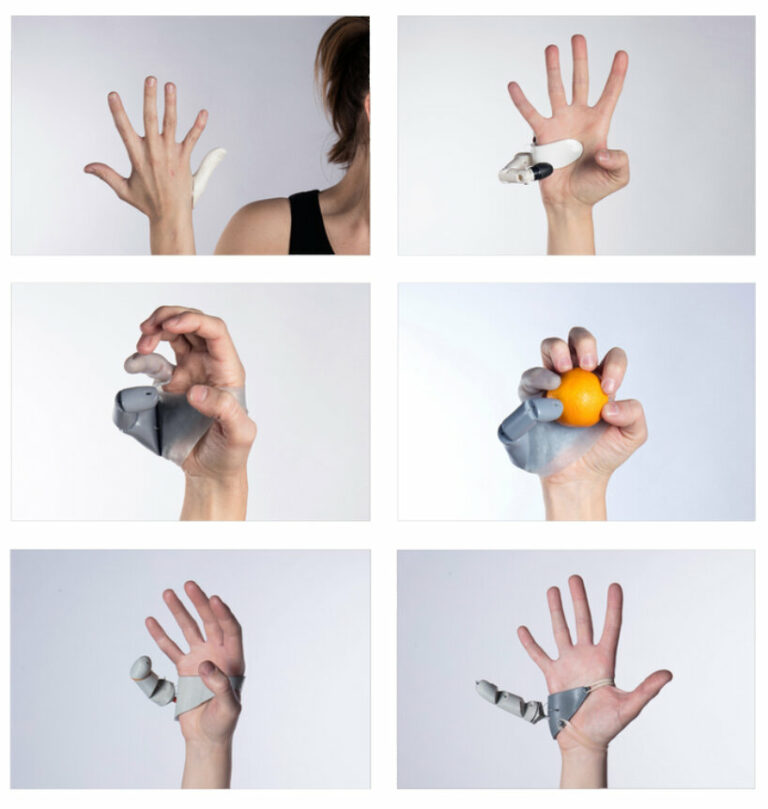 attachable 3D-printed robot thumb grasps objects like a real finger