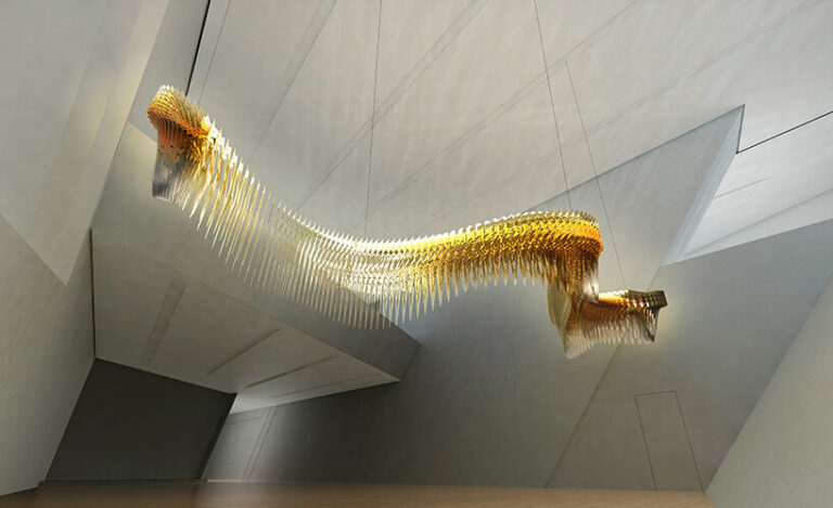 zaha hadid & SLAMP unveil 'ARIA INFINITA' lighting sculpture