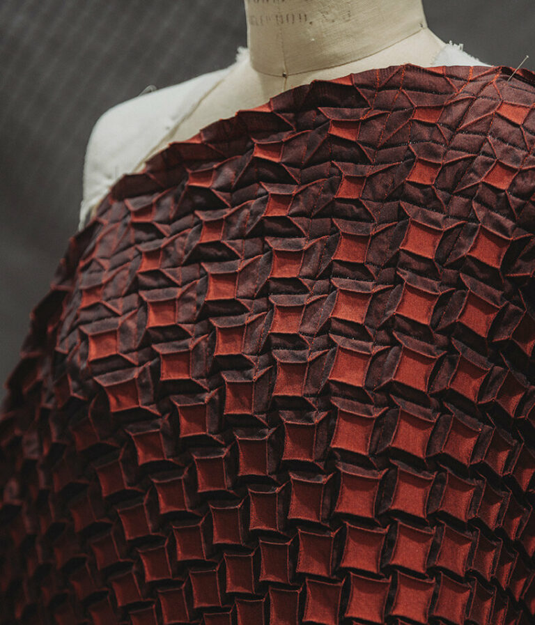 issey miyake & nature architects model fabric that takes 3D weave ...