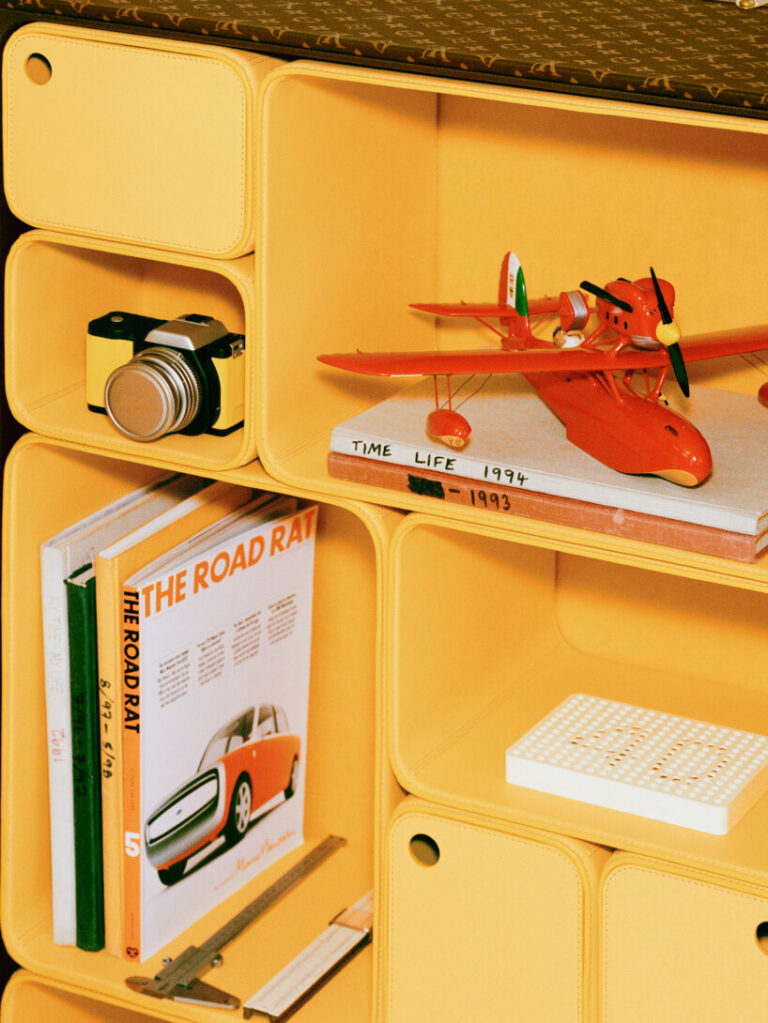 louis vuitton & marc newson plant removable leather storage cubes in 'cabinet of curiosities'