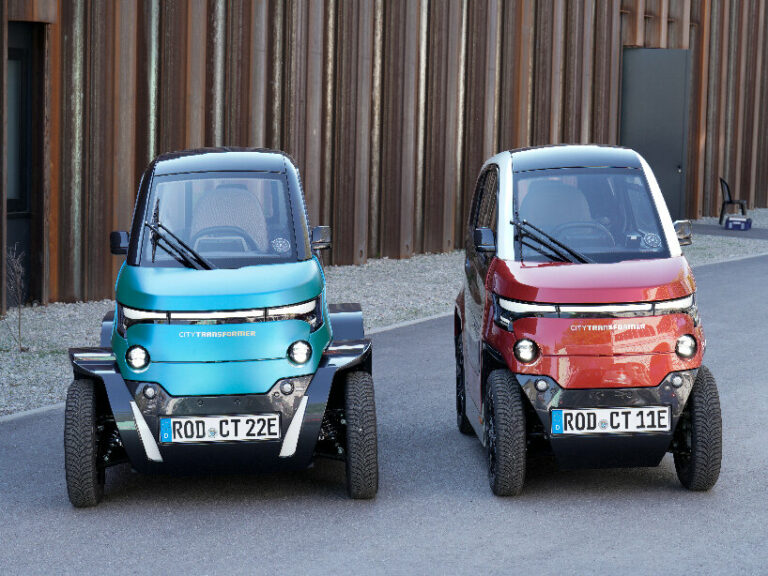 electric microcar retracts wheels to easily park and ride in narrow ...