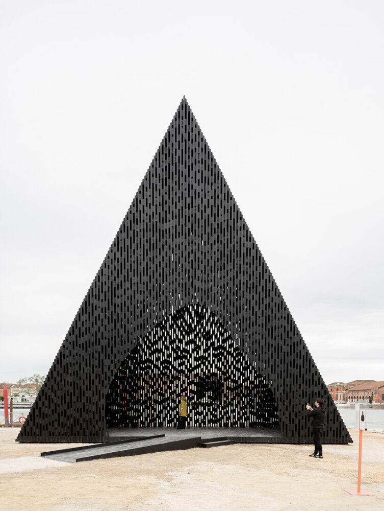 david adjaye shapes kwaeε pavilion as triangular timber prism at venice ...