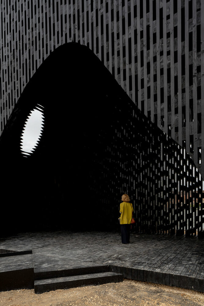 david adjaye shapes kwaeε pavilion as triangular timber prism at venice ...