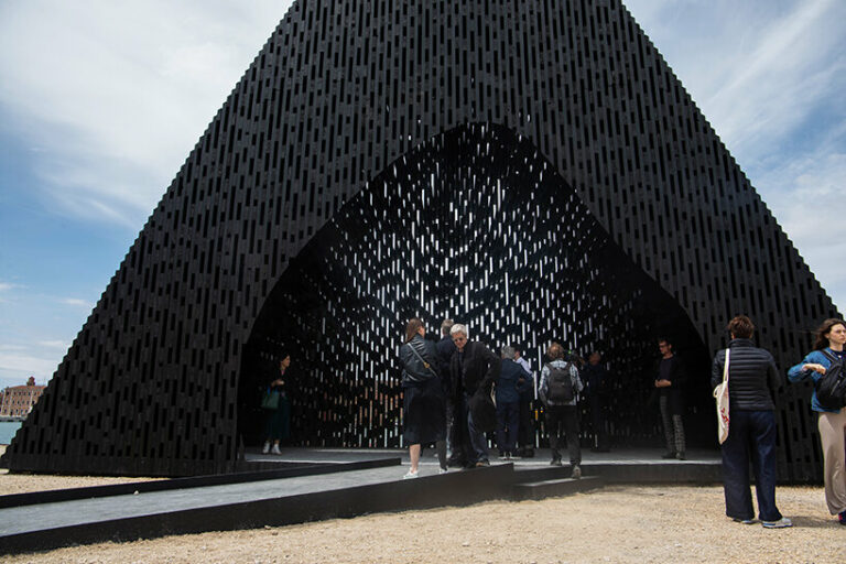 david adjaye shapes kwaeε pavilion as triangular timber prism at venice ...