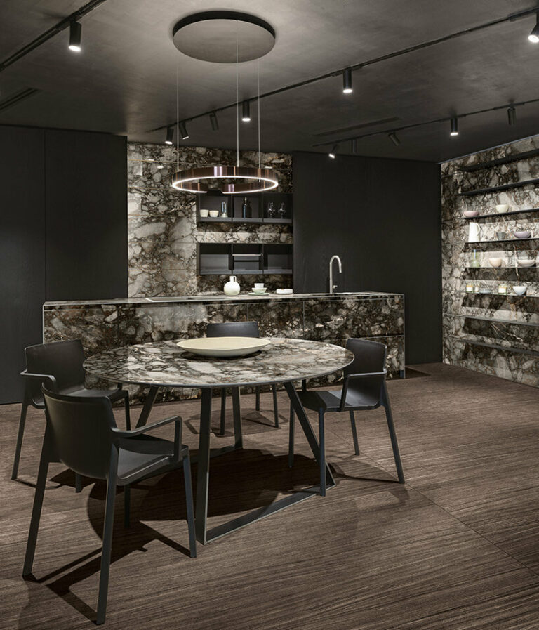 FLORIM stone surfaces enhance the indoors with fluid visual transitions
