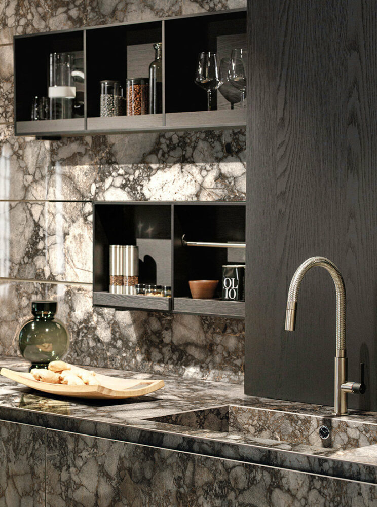 FLORIM stone surfaces enhance the indoors with fluid visual transitions