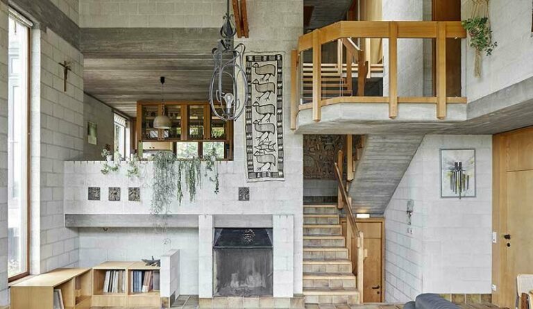 glimpse the brutalist interiors of a 1970s-built home in rural belgium