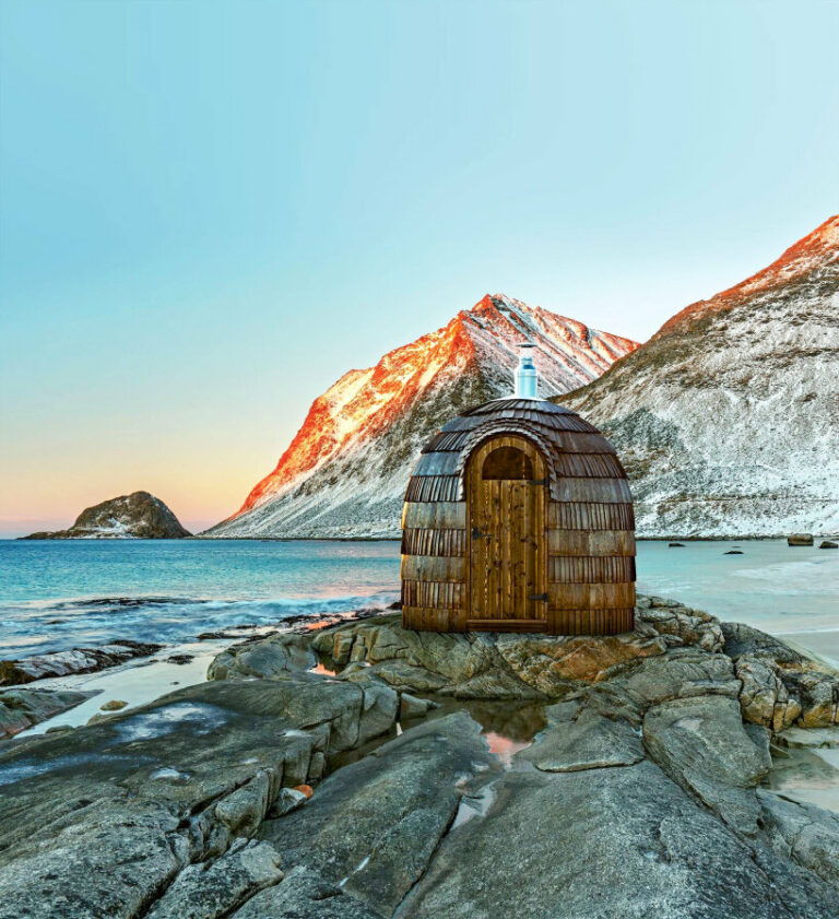 wooden igloo saunas can sit atop sea rocks or nestle in the woods for nomadic heat bathing
