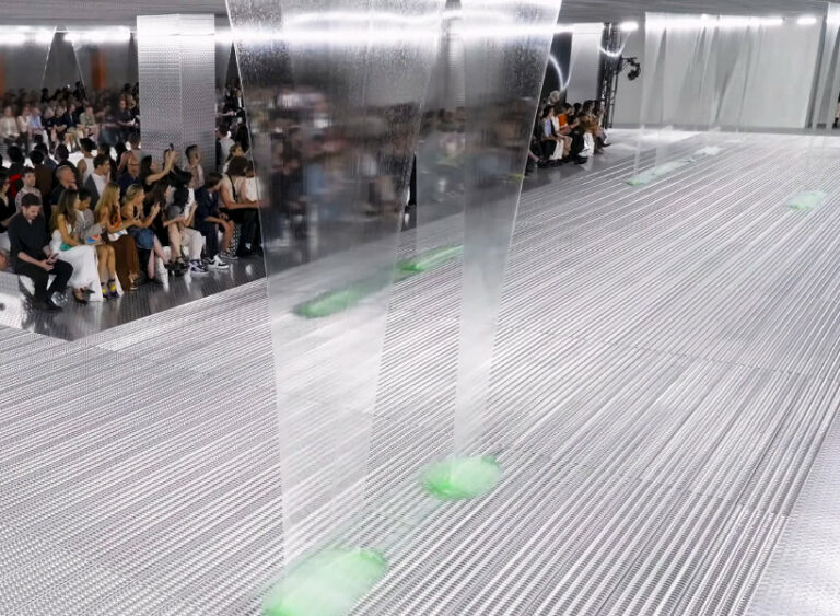 in prada SS24 ‘fluid form’ show, translucent thick slime cascades like ...